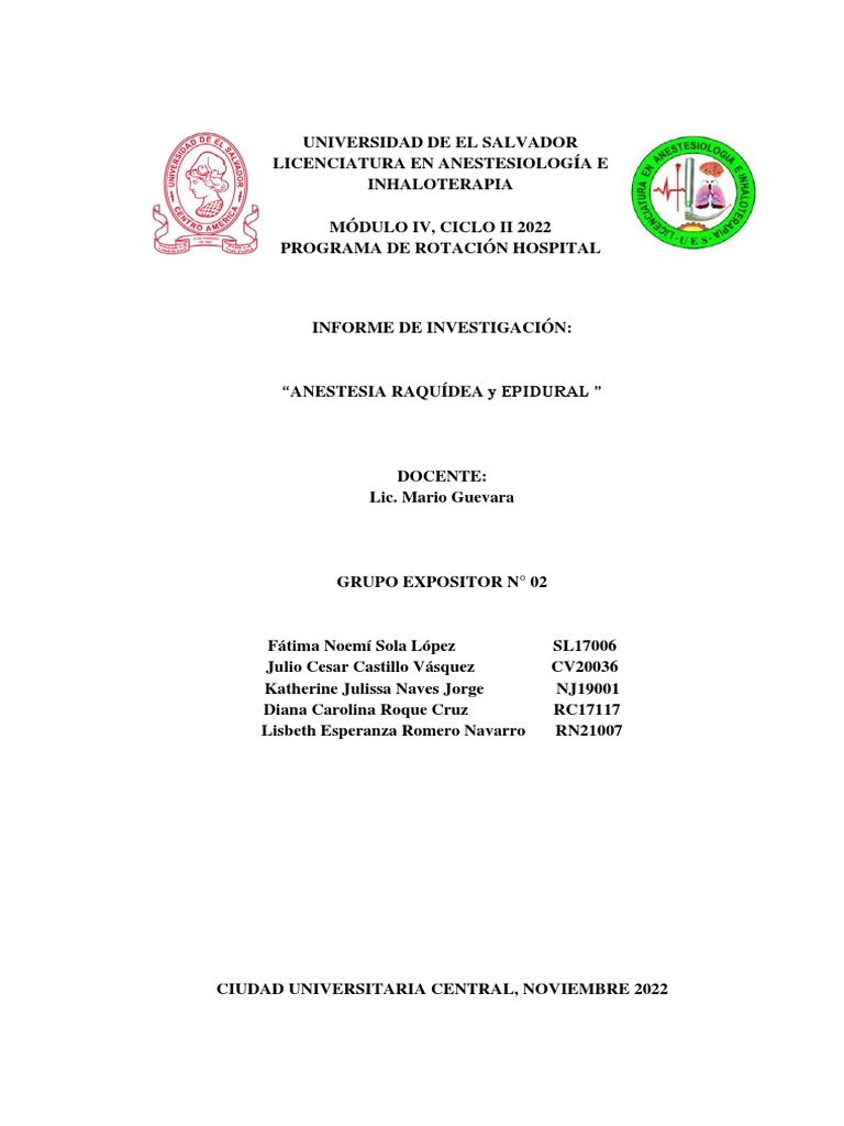 Anestesia Raquídea y Epidural: Técnicas | PDF | Fluido cerebroespinal ...