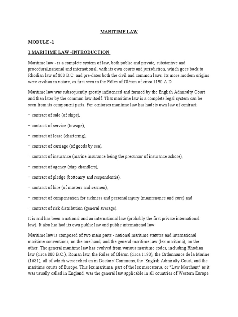 Maritime Law Introduction | PDF | Admiralty Law | Territorial Waters