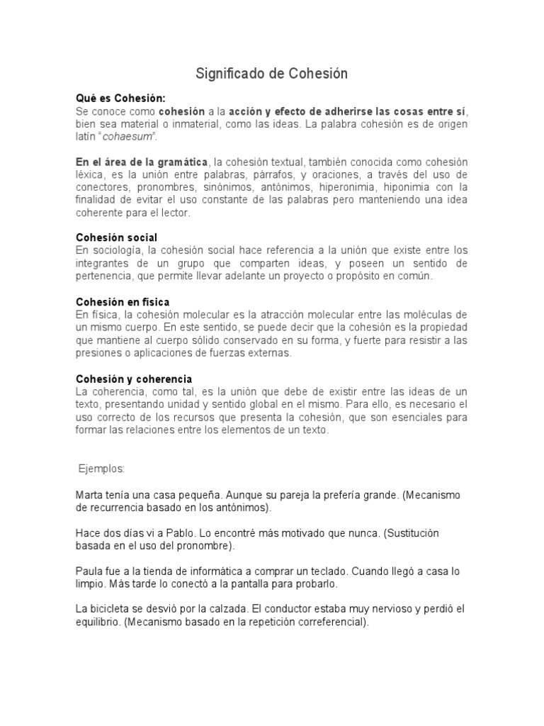 Significado de Cohesión | PDF