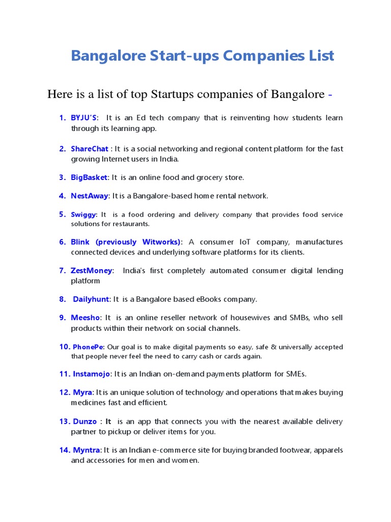 Bangalore StartUp Companies List - Aman Barnwal | PDF | Internet Of ...