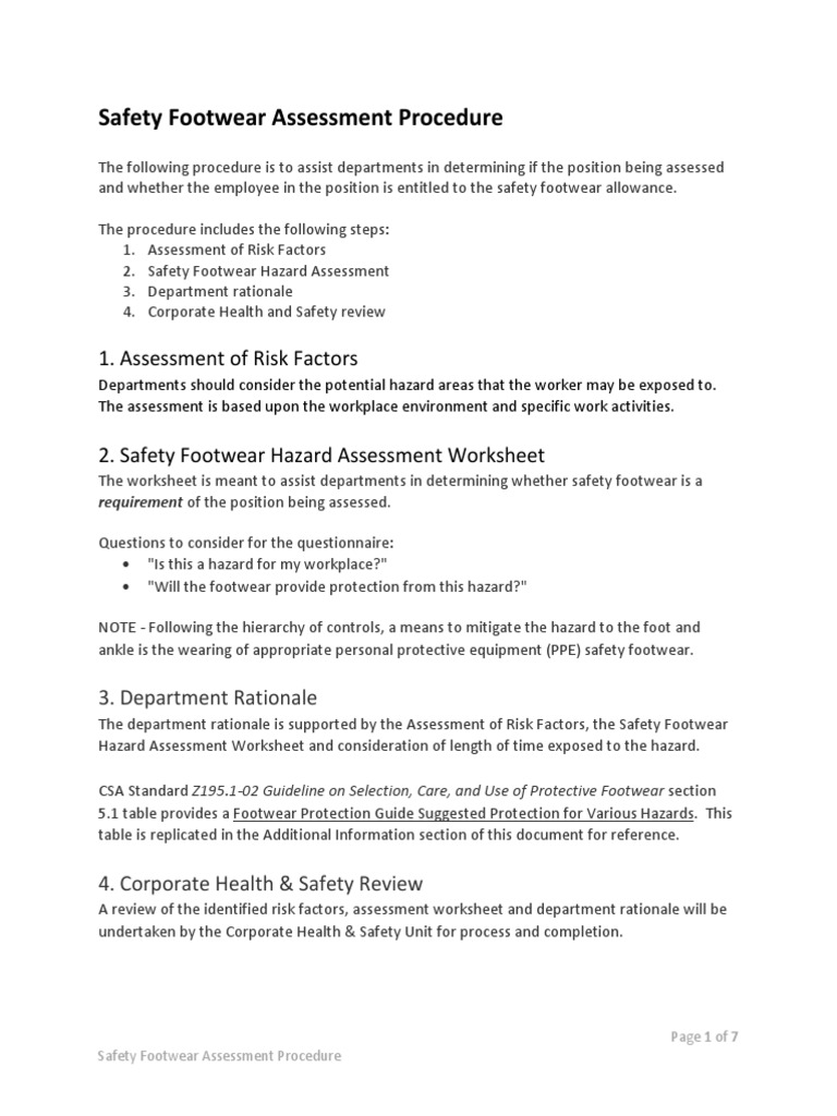 Safety Footwear Assessment Procedure Form | PDF | Risk | Occupational ...