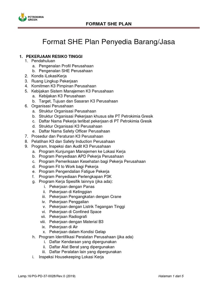 Lamp-16 Format SHE Plan | PDF