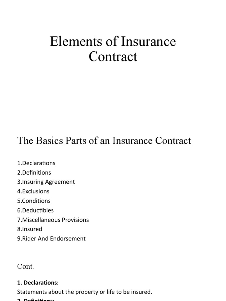 Key Elements of an Insurance Contract | PDF | Insurance | Insurance Policy