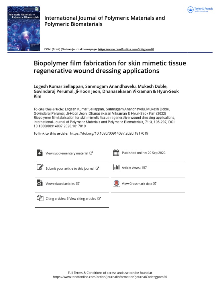 Biopolymer Film Fabrication For Skin Mimetic Tissue Regenerative Wound ...