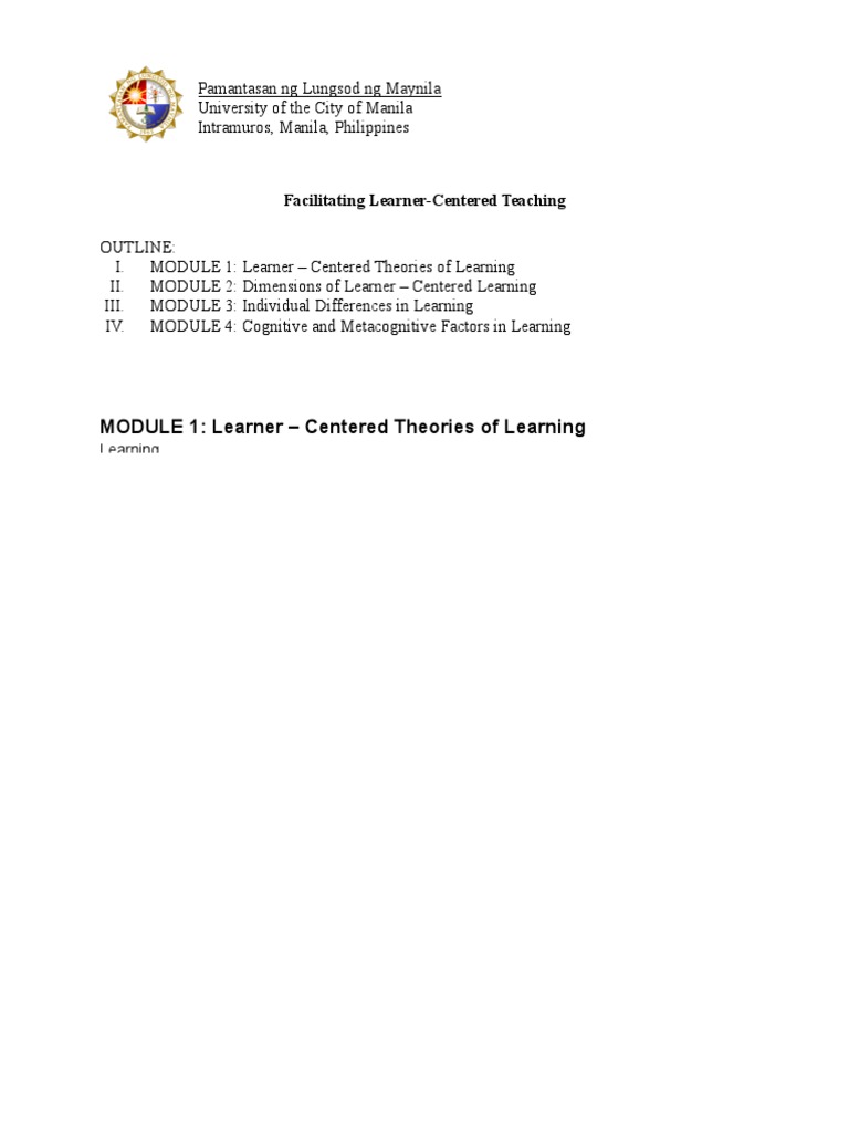 Facilitating Learner-Centered Teaching Module 1 To 4 | PDF