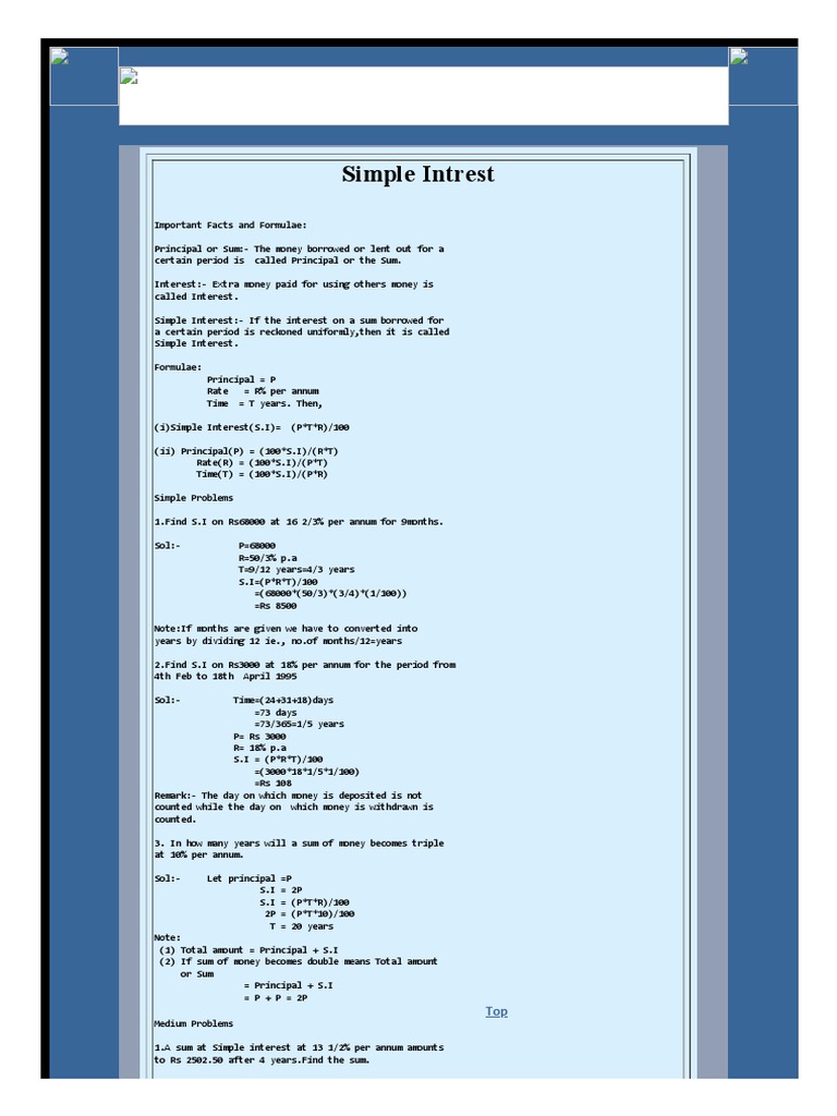 Calculating Simple Interest: A Comprehensive Guide with Examples | PDF ...