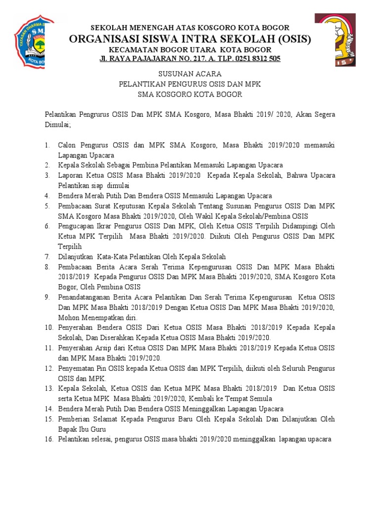 BERITA Acara Pelantikan Osis Dan MPK | PDF