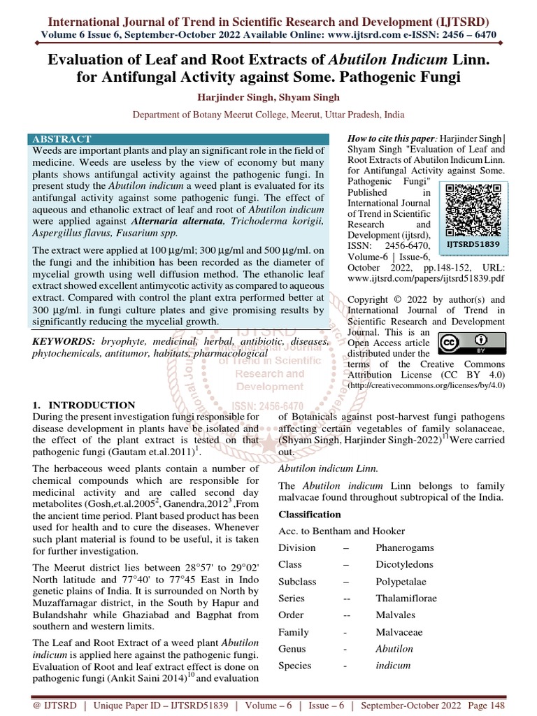 Evaluation of Leaf and Root Extracts of Abutilon Indicum Linn. For ...