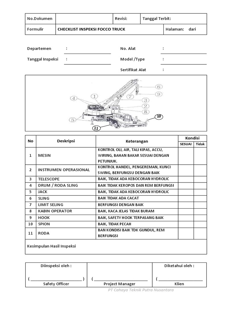 Checklist Inspeksi Truk FOCCO | PDF
