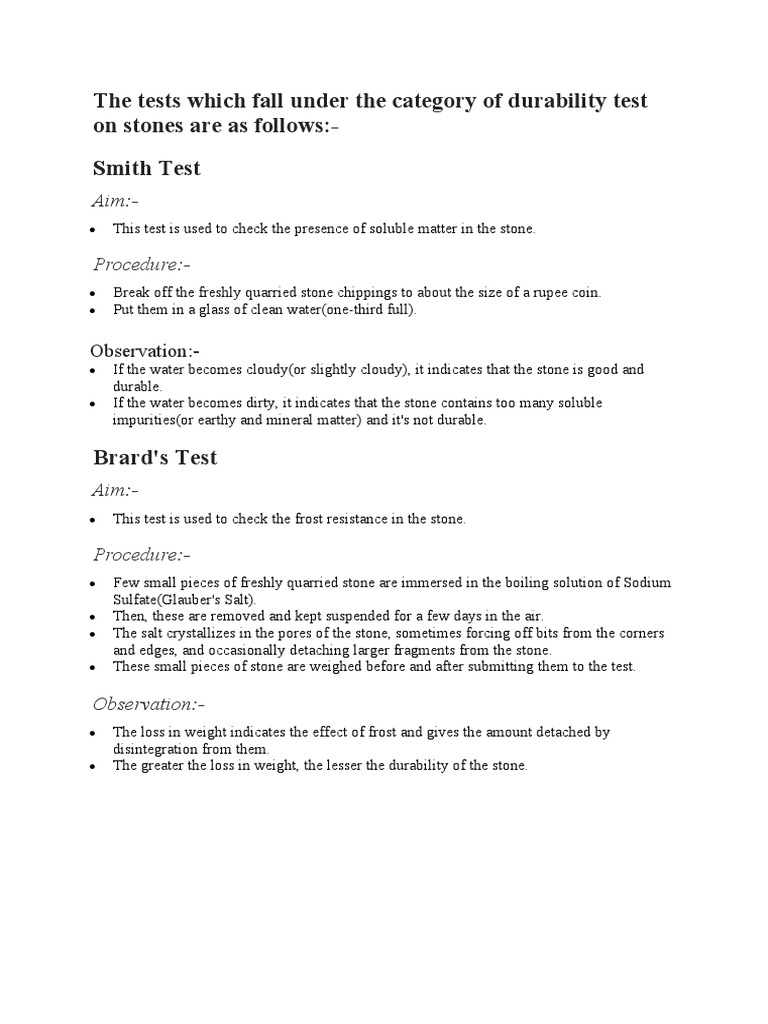Test On Durability of Stone | PDF | Weathering | Rock (Geology)