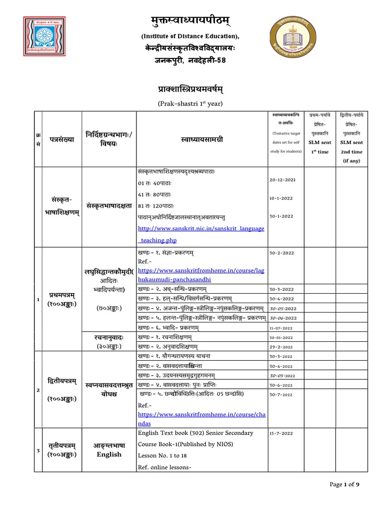 (Institute of Distance Education) : (Prak-Shastri 1 Year) | PDF