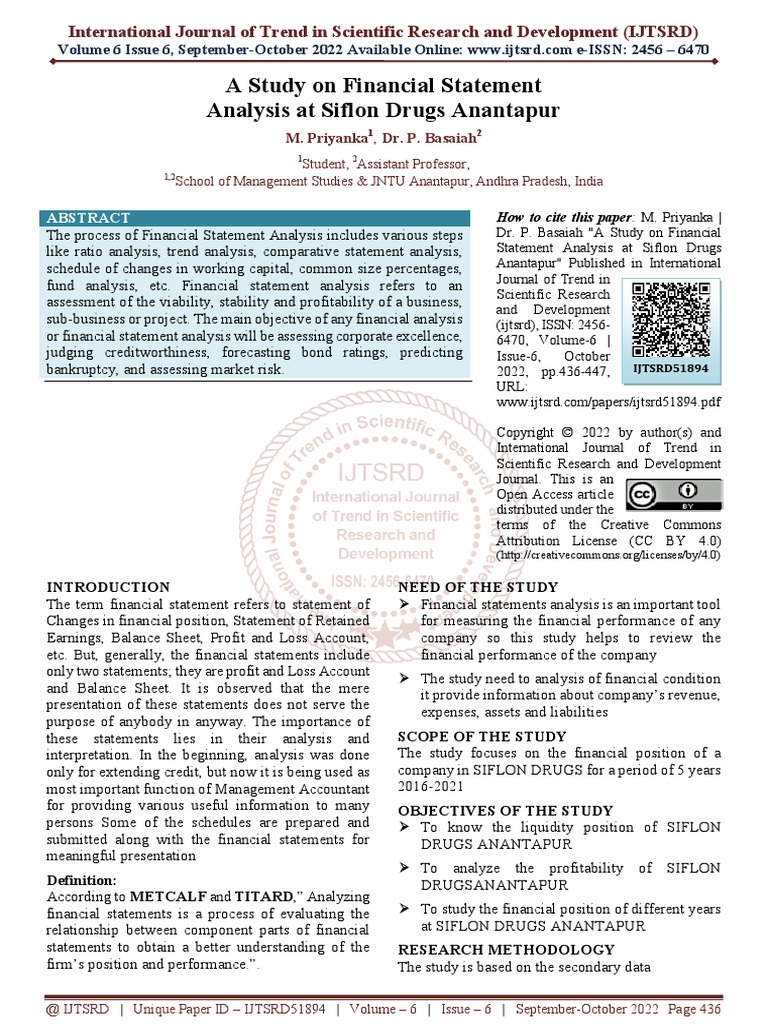 A Study On Financial Statement Analysis at Siflon Drugs Anantapur | PDF ...