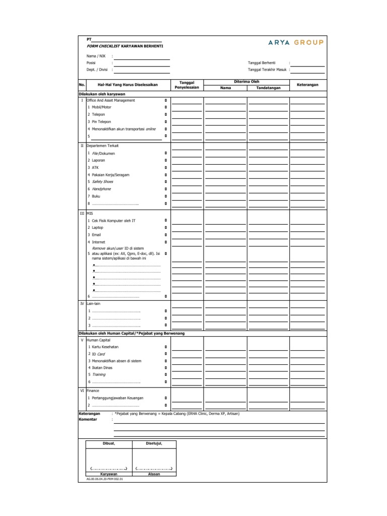 Form - Checklist Karyawan Berhenti | PDF