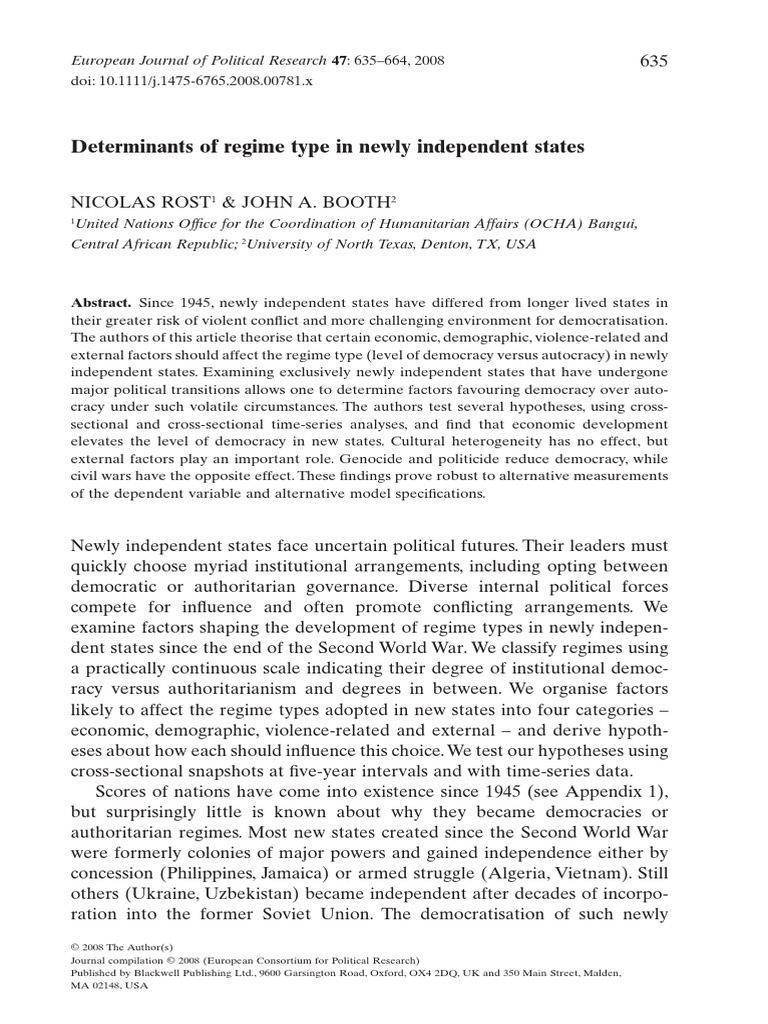 Rost - Determinants of Regime Type in Newly Independent States | PDF ...