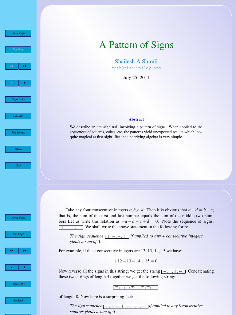 Pattern Signs Screen | PDF | Sequence | Summation