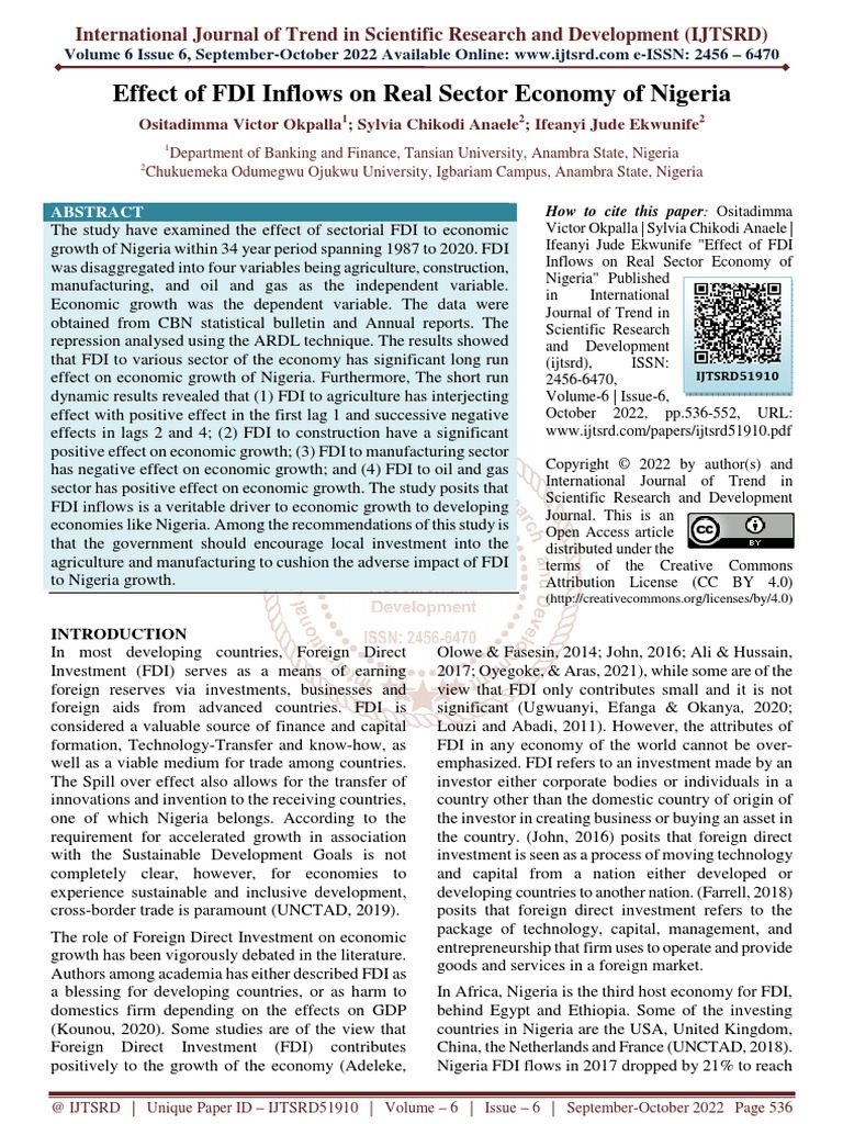 Effect of FDI Inflows On Real Sector Economy of Nigeria | PDF ...