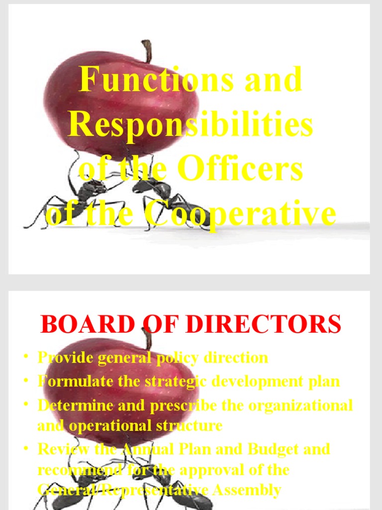 Functions and Responsibilities of The Officers of The Cooperative | PDF | Board Of Directors ...