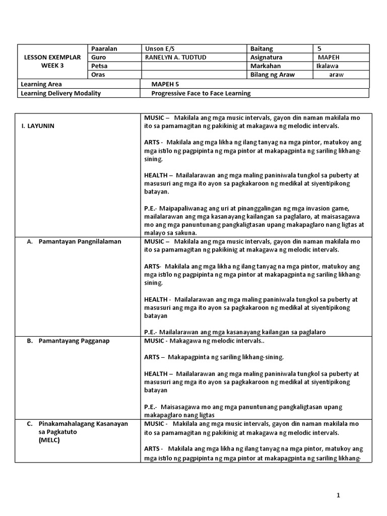 Le Mapeh 5 Q2 W3 | PDF