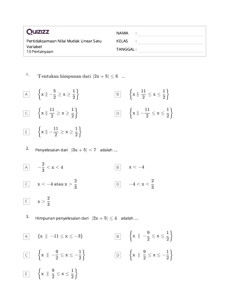 Soal Pertidaksamaan Nilai Mutlak | PDF