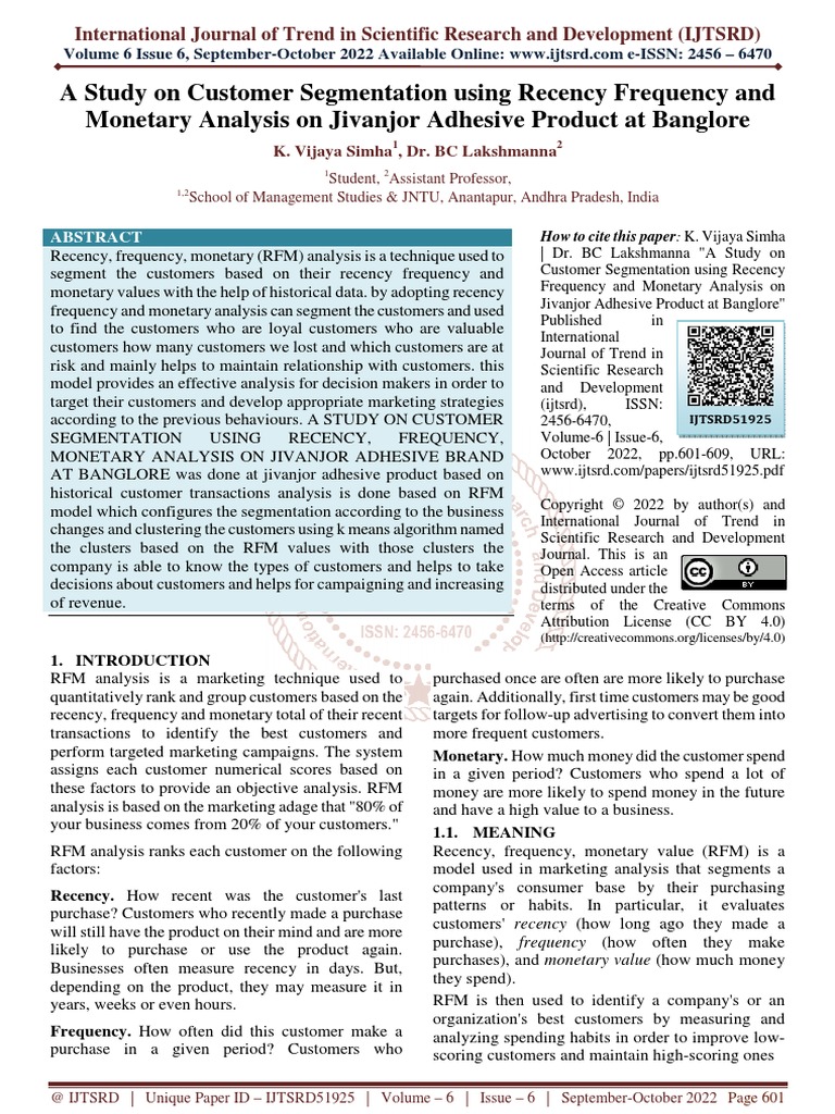 A Study On Customer Segmentation Using Recency Frequency and Monetary ...