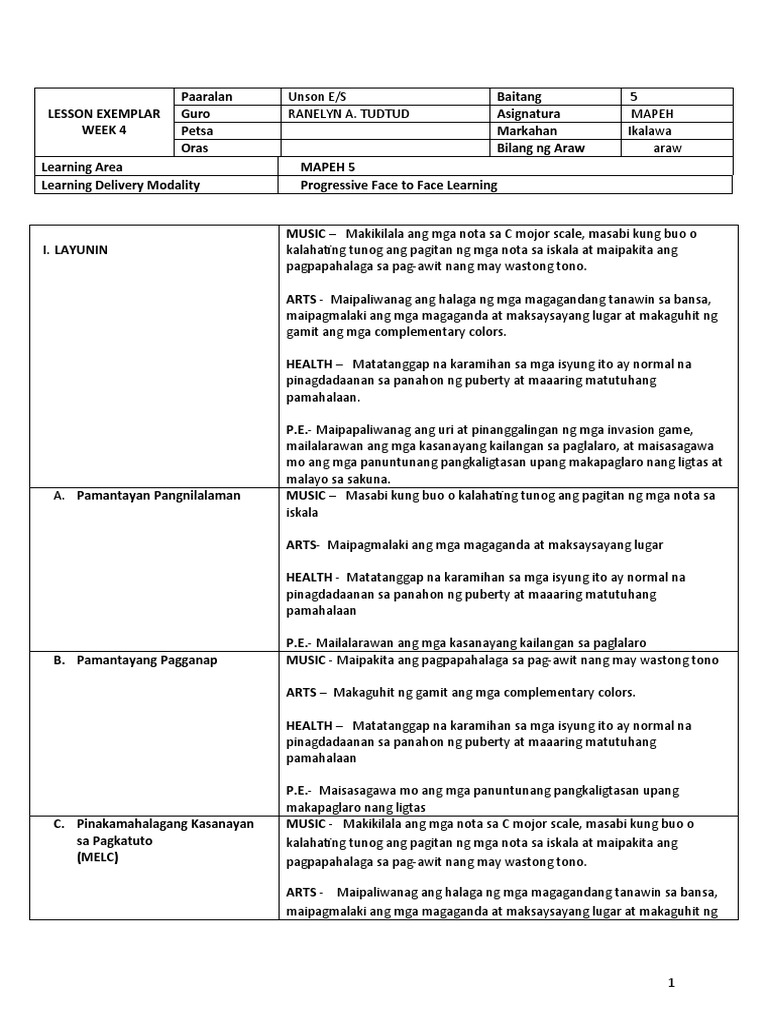 Le Mapeh 5 Q2 W4 | PDF