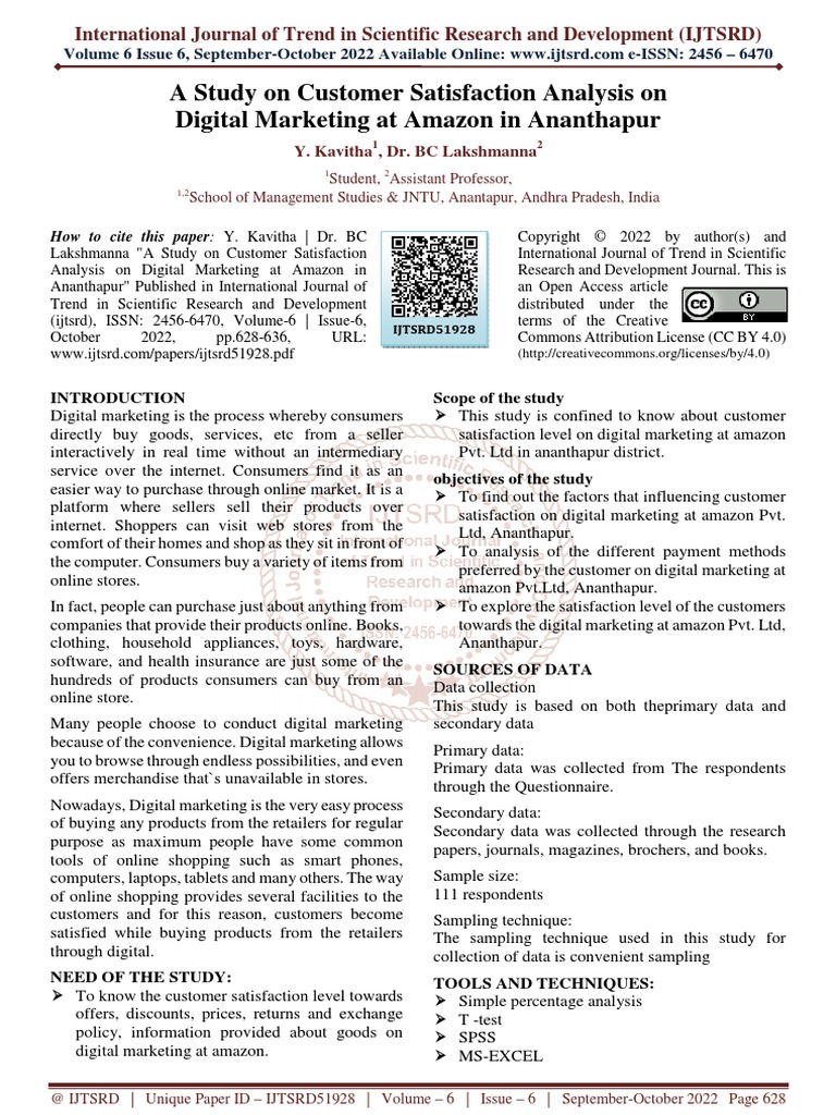 A Study On Customer Satisfaction Analysis On Digital Marketing at ...