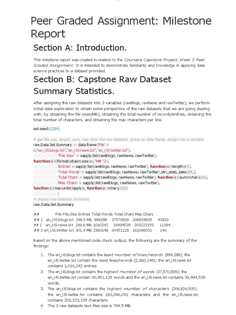 Peer Graded Assignment: Task Milestones | PDF | Statistics | Cognitive Science