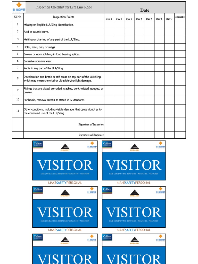 Life Line Rope Inspection Checklist | PDF