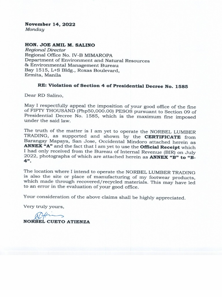 Letter To DENR & EMB | PDF Letter To DENR & EMB | PDF
