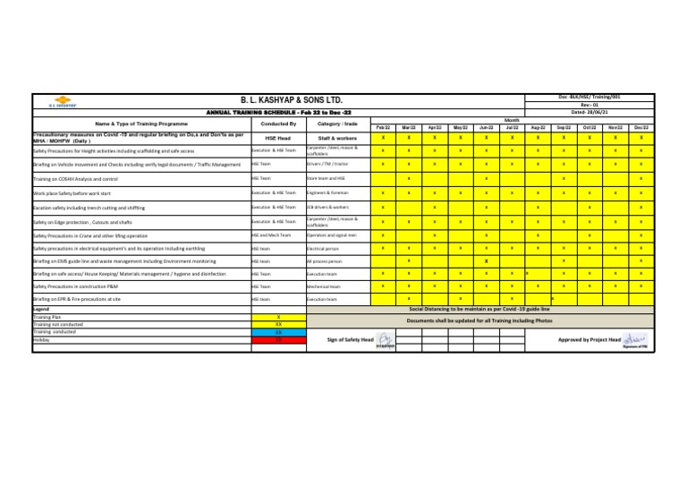 Annual Training Schedule - 2022 | PDF | Transport | Safety