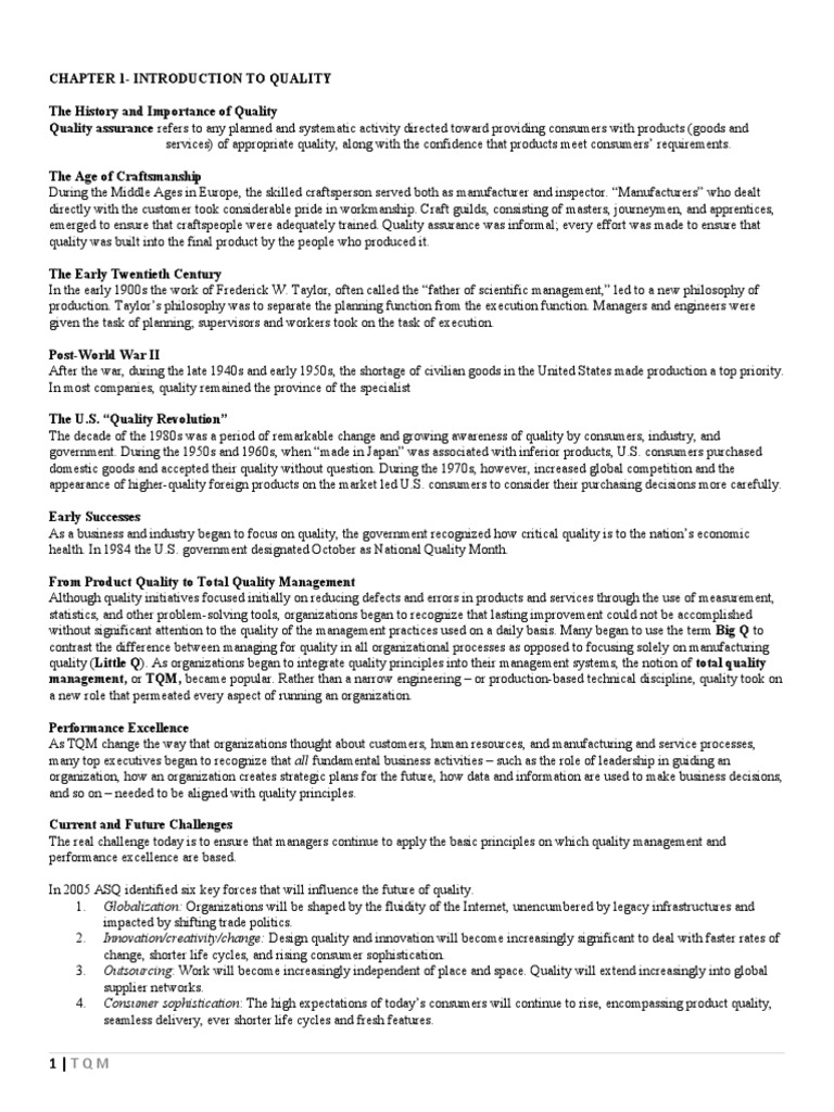 Chapter 1 | PDF | Quality (Business) | Strategic Planning