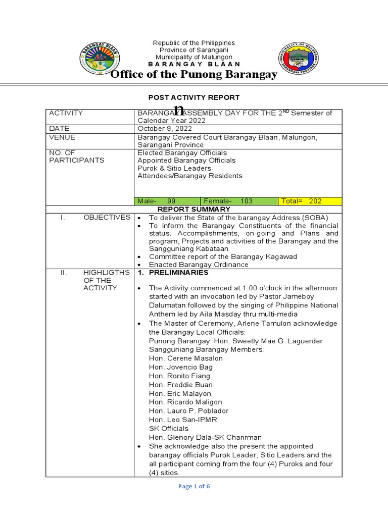 Post Activity Report 2022 | PDF | Philippines