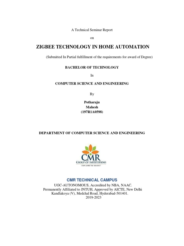Zigbee Technology Seminar Report for Home Automation | PDF | Wi Fi | Computer Network