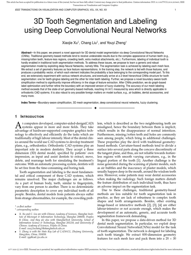 3d Tooth Segmentation And Labeling Using Deep Convolutional Neural Networks Pdf Image 