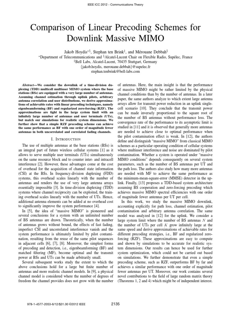 Comparison of Linear Precoding Schemes For Downlink Massive MIMO | PDF ...