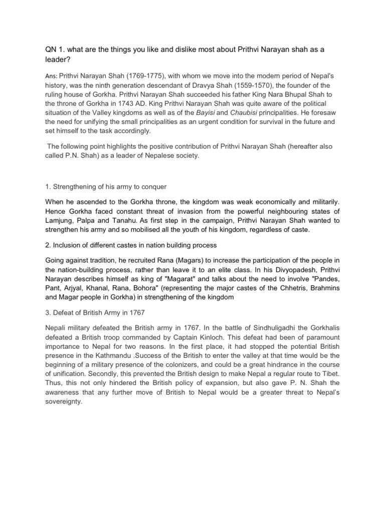 Prithvi Narayan Shah | Nepal | Armed Conflict