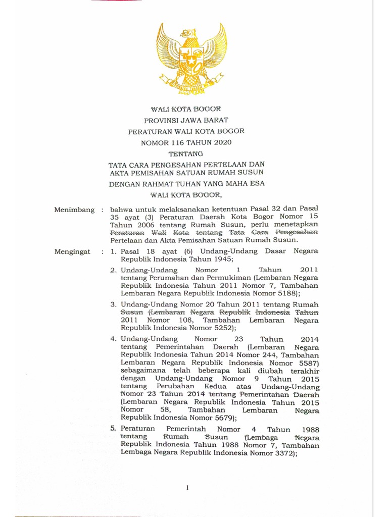 Perwali Pertelaan Nomor 116 Tahun 2020 | PDF
