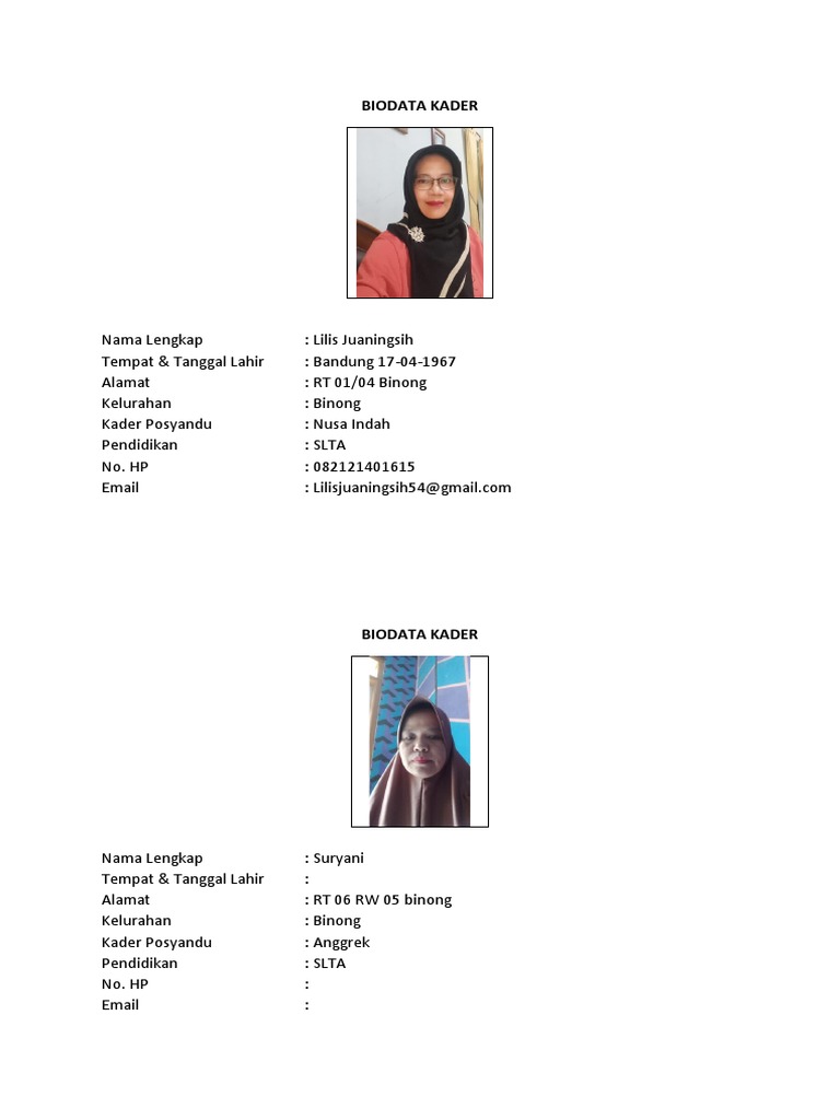 Biodata Kader | PDF