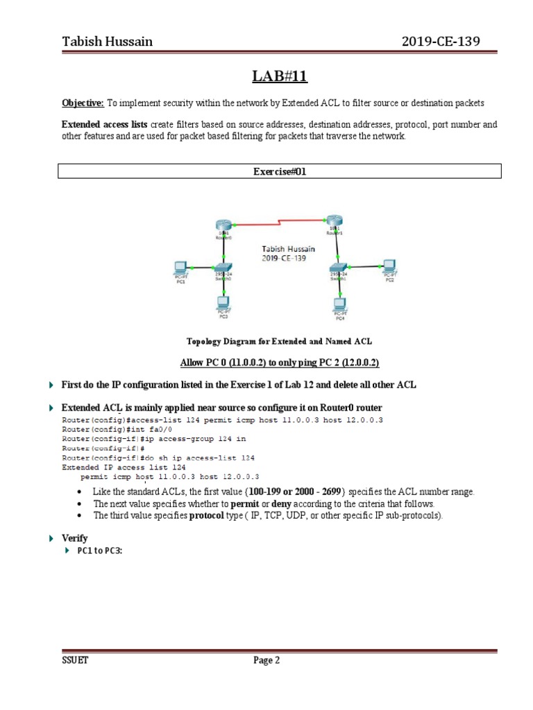 Lab 11 Extended Acl Ccn Pdf Internet Protocol Suite Internet