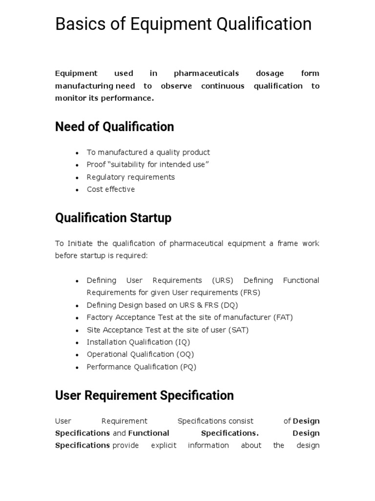 Basics of Equipment Qualification | PDF | Verification And Validation ...