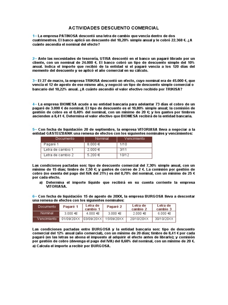Actividades Descuento Comercial | PDF | Bancos | Economias