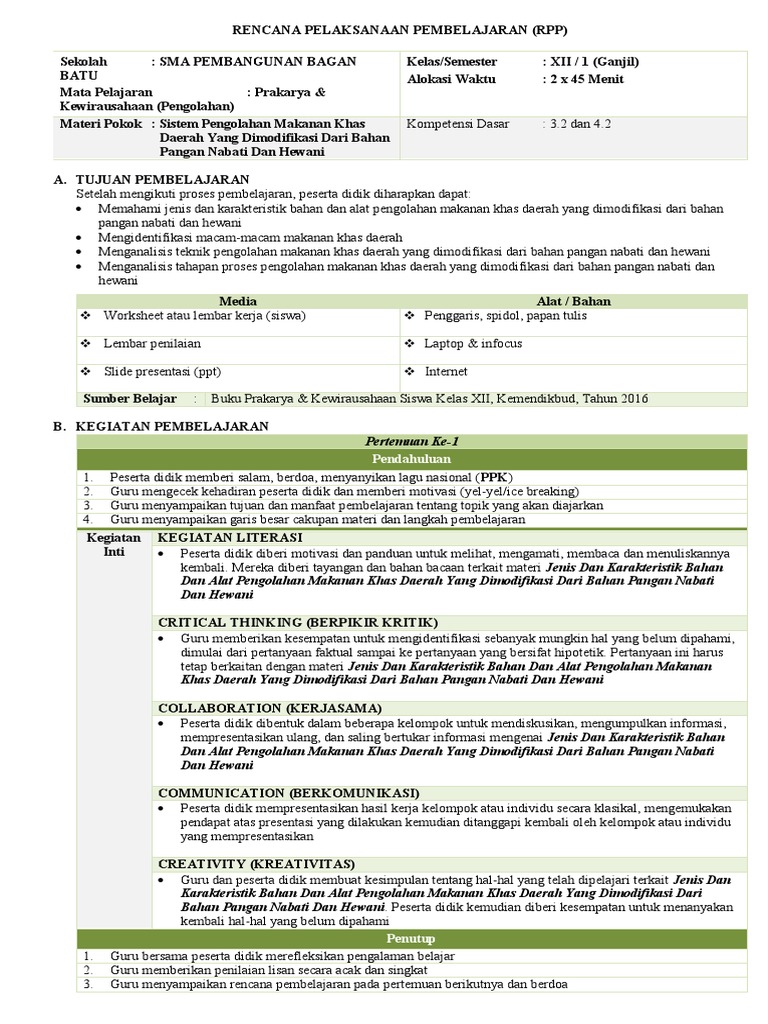 2.1 RPP I PKWU (Pengolahan) XII | PDF