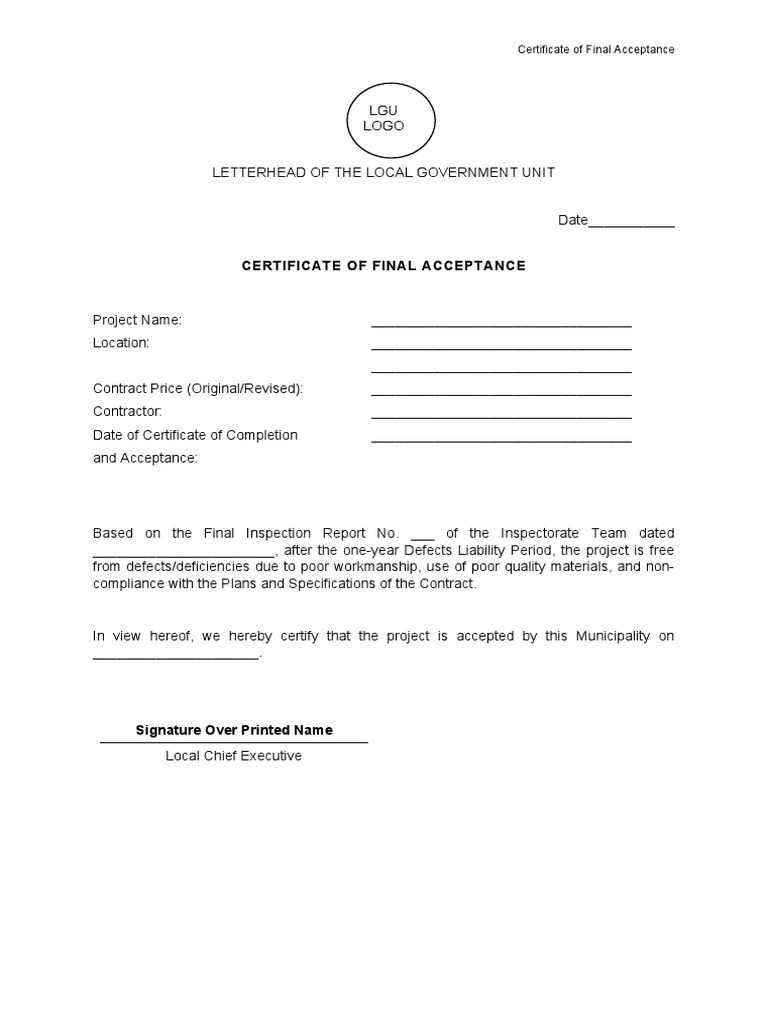 Certificate of Final Acceptance | PDF