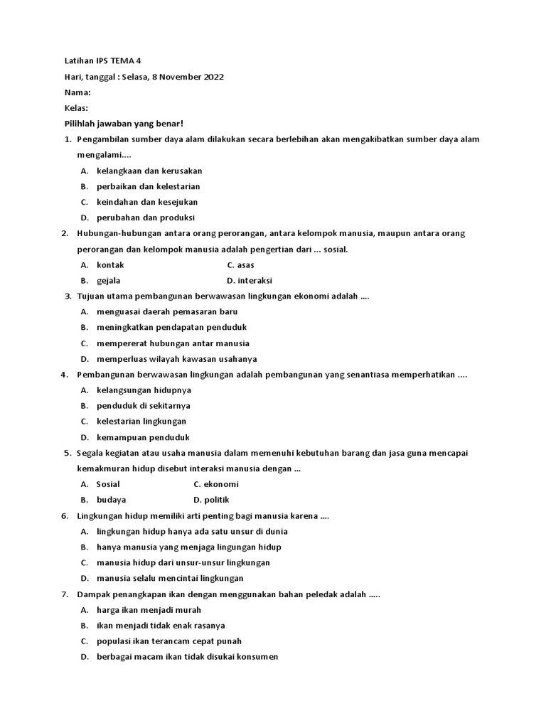 Latihan Ips Tema 4 | PDF