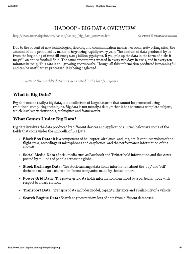 Hadoop Big Data Overview Pdf Big Data No Sql 