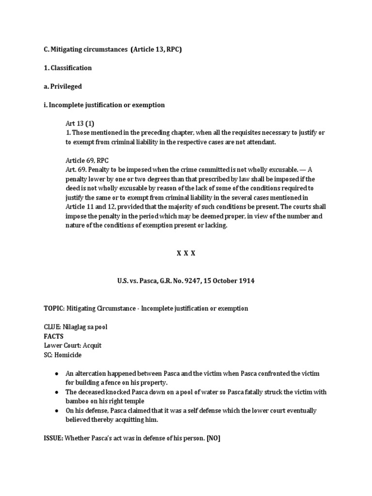 Mitigating Circumstances: Incomplete Justification | PDF | Murder | Plea