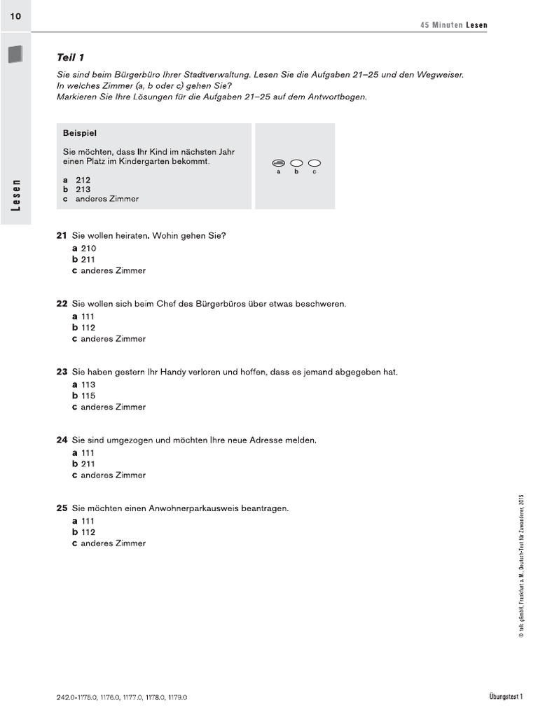 A2-B1 DTZ Lesen - de Thi 01 - 2015 VN | PDF