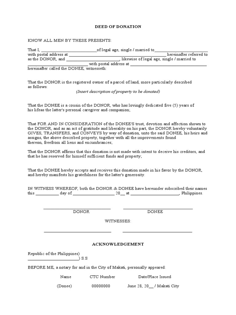 Deed of Donation | PDF | Deed | Law And Economics