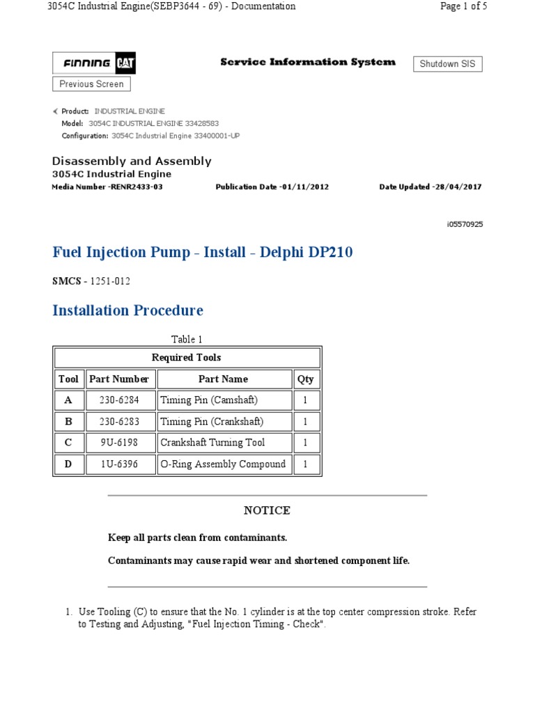 Fuel Injection Pump Install Delphi | PDF | Nut (Hardware) | Engines