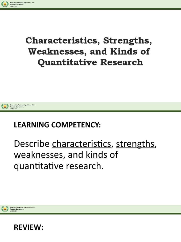 1 Characteristics, Strengths, Weaknesses, and Kinds of Quantitative Research | PDF | Sampling ...